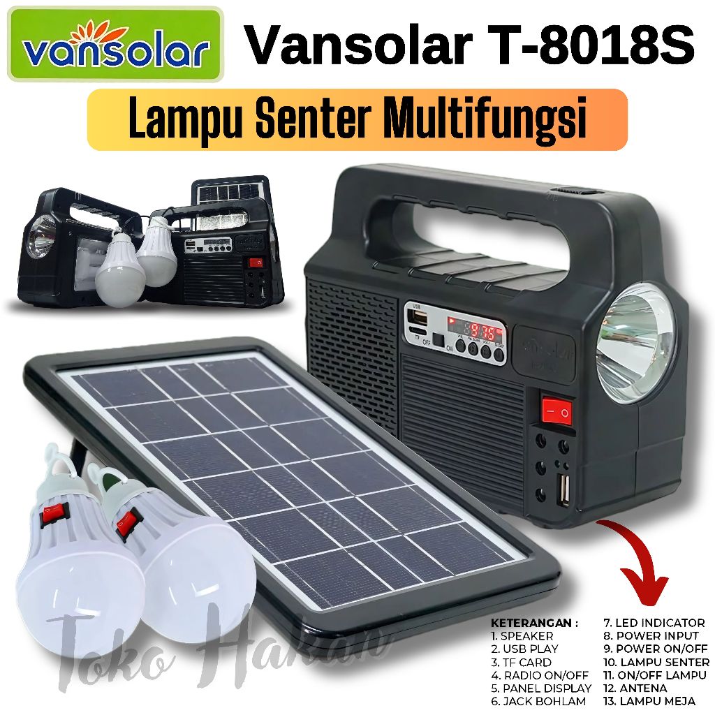 Jual Solar Light Lampu Panel Surya Vansolar T-8018S Dengan 2 Bohlam ...