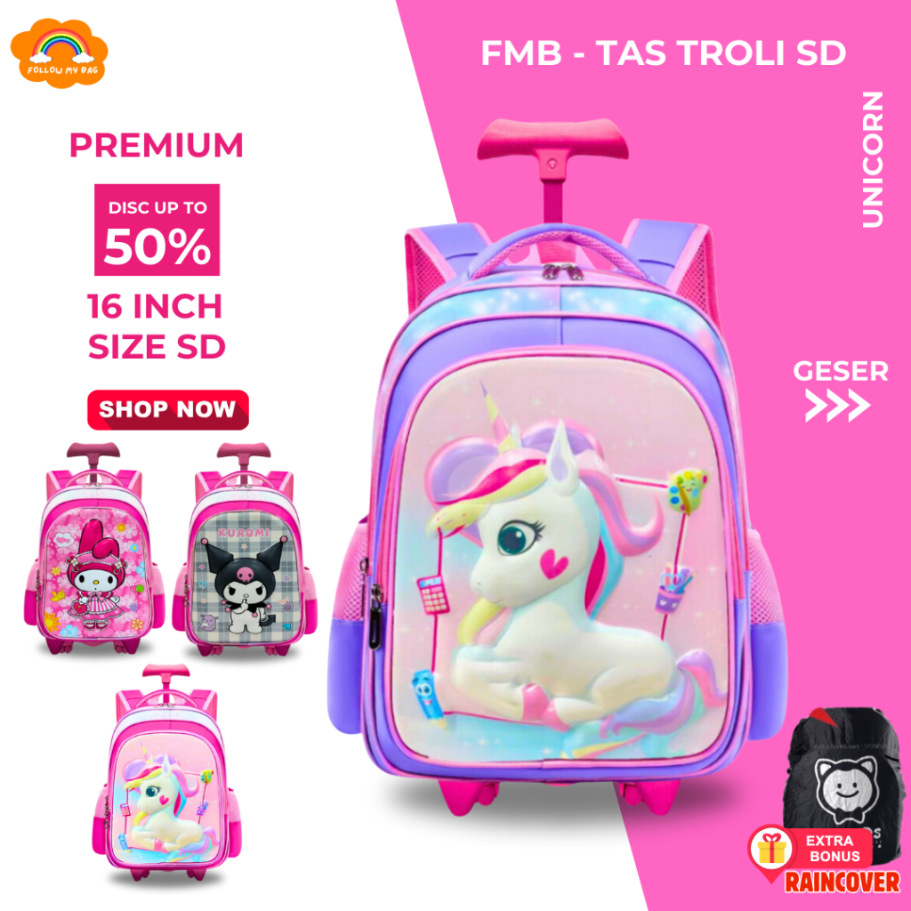 Jual FMB tas koper anak perempuan sekolah sd ransel sekolah cewek anti air motif timbul 3d 6215 ...