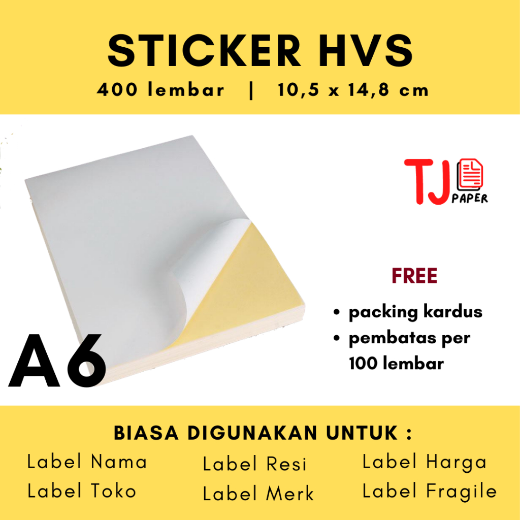 Jual (400 lembar) Sticker HVS - A6 - Lintec (Sticker Doff / Stiker Resi ...