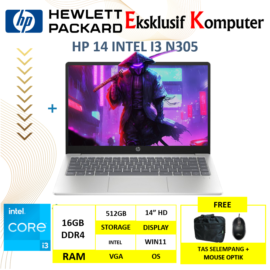 Jual Laptop HP 14 Intel i3 N305 16GB 512GB SSD 14" Windows 11 Home ...