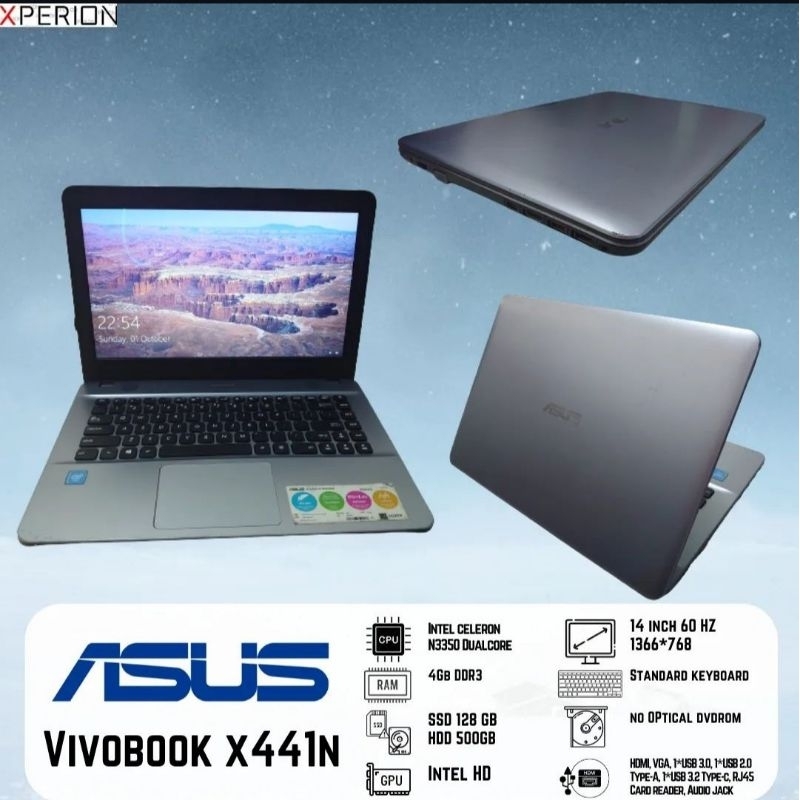 Jual laptop Asus Vivobook X441n 14" celeron SSD+HDD bekas whitespot ...