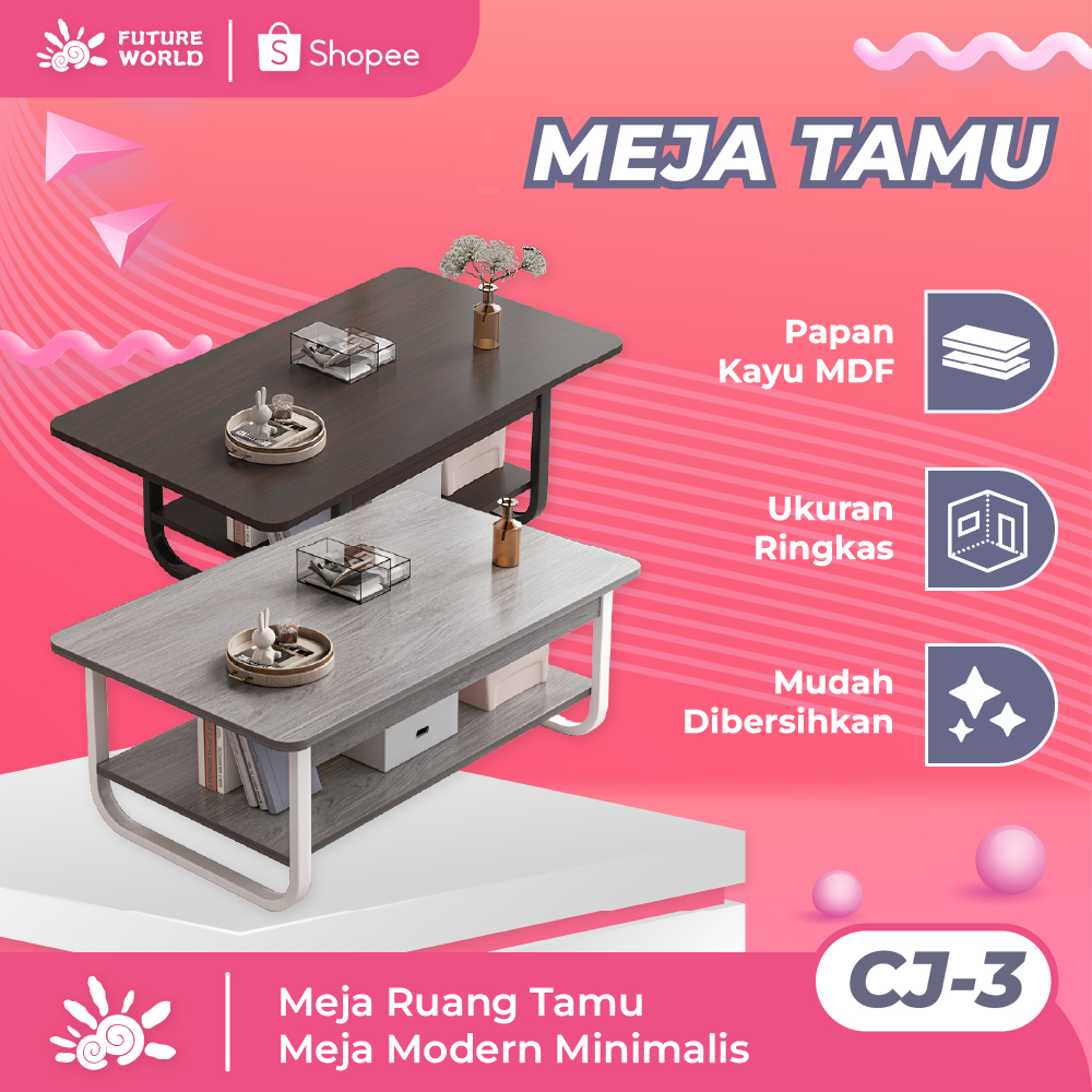 Jual Futureworld Meja 2 Tingkat Motif Marble Meja Kopi Ruang Tamu Meja Dengan penyimpanan CJ-3 ...