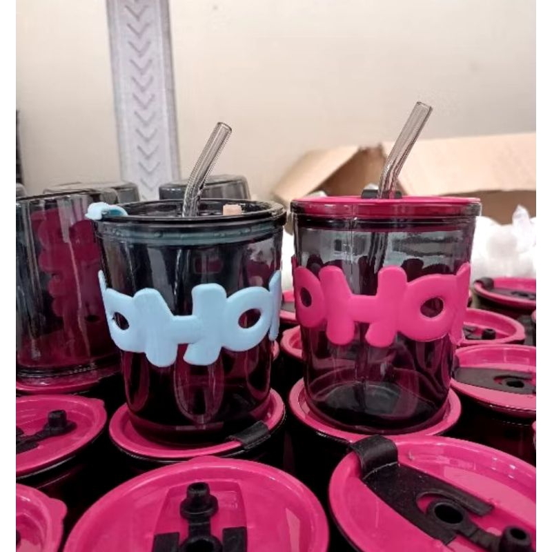 Jual B ( B165 ) GELAS MINUM KACA HOHO HITAM TANPA BOX AESTHETIC CUP ...