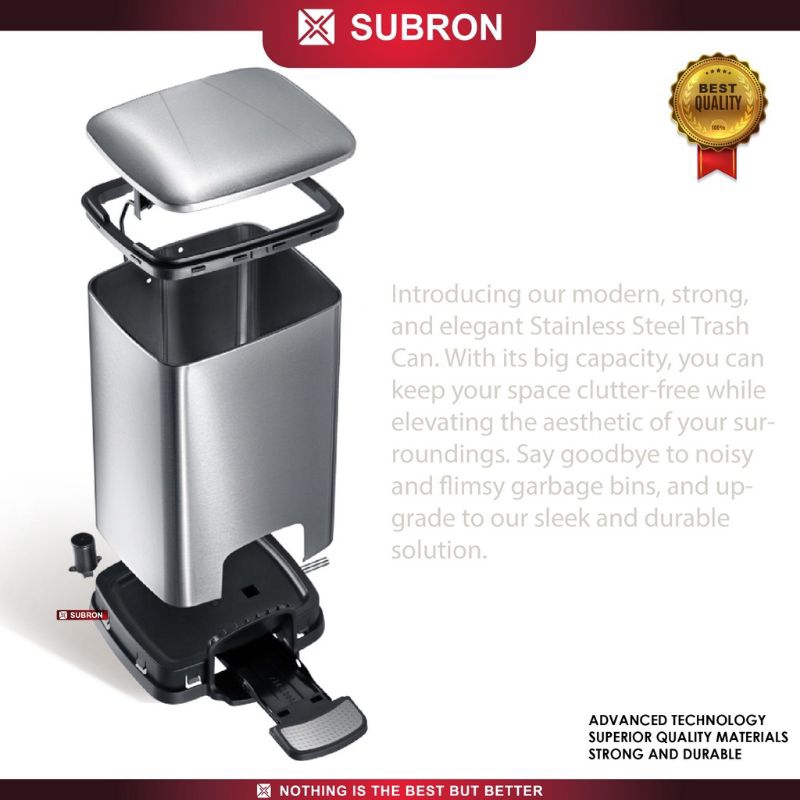 Jual SUBRON Stainless RBR07-20L Tong Sampah Hidrolik + Ember Dalam ...