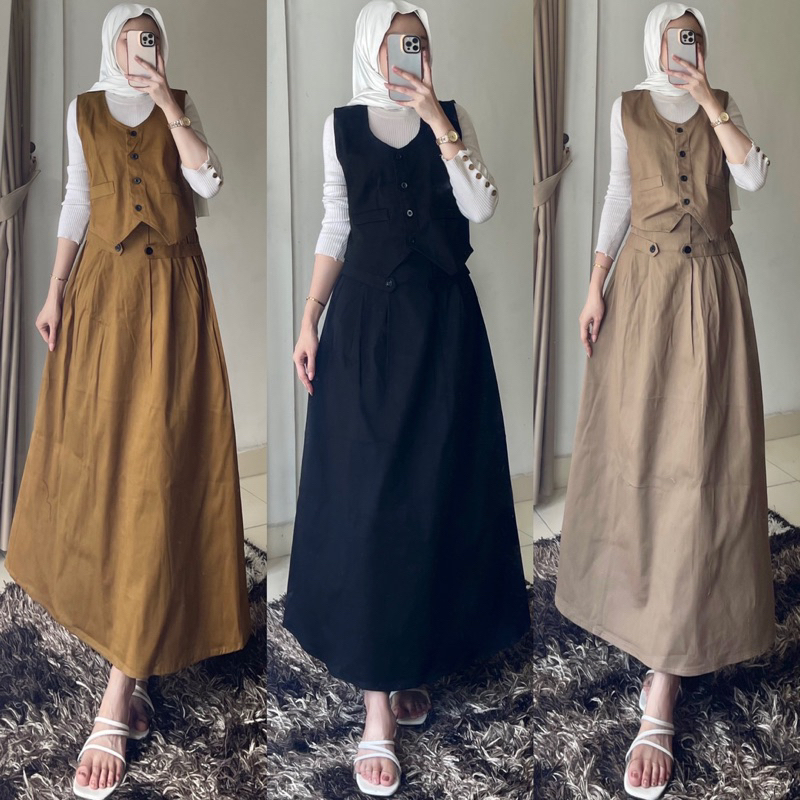 Jual MS- Oneset Amora Setelan Vest linen Mix rok Panjang Premium ...