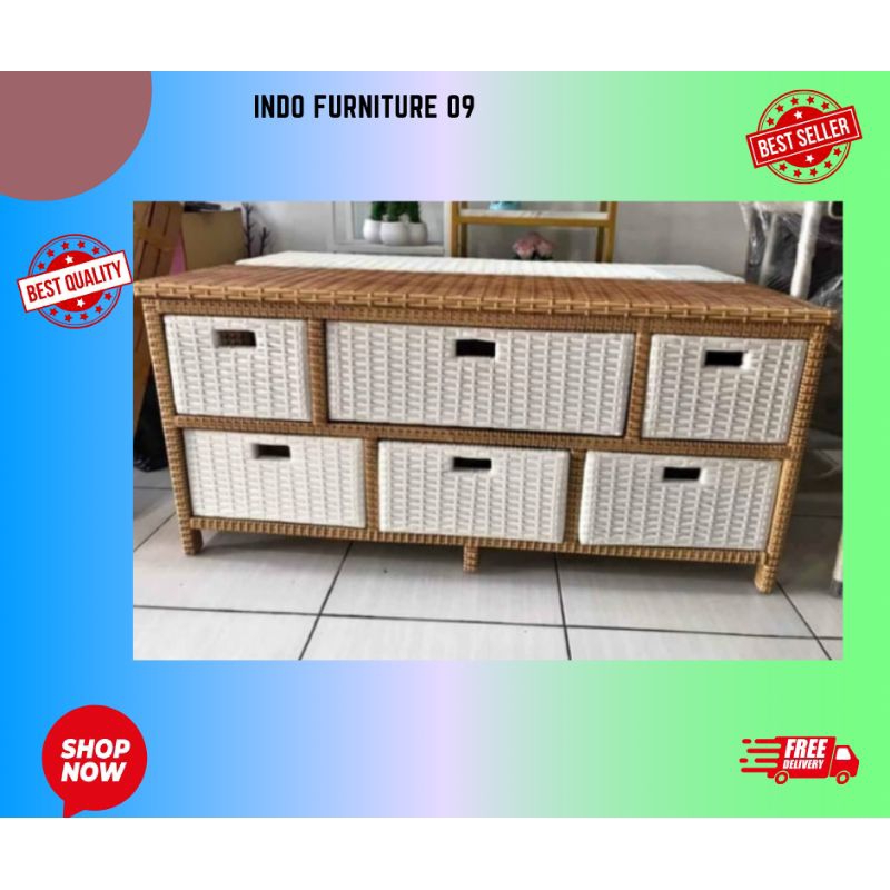 Jual lemari rotan sintestis rak laci 6 model tengah laci panjang model ...