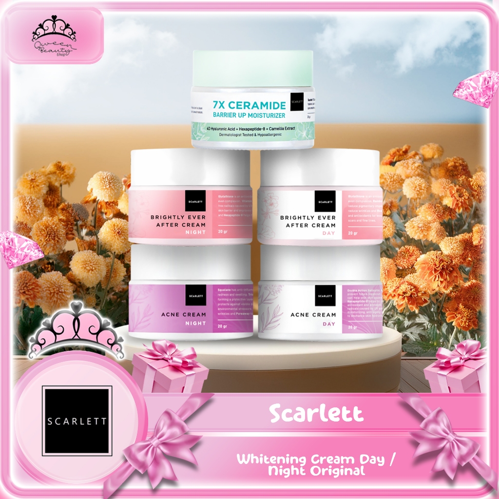 Jual Scarlett Whitening Cream Day / Night Acne Brightly Ever Paket ...