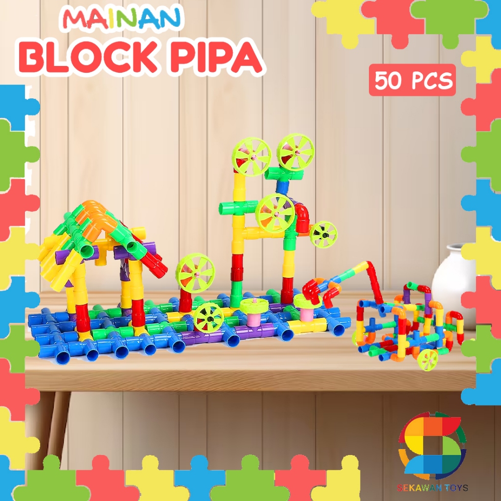 Jual ISI 50 PCS Mainan Edukatif Anak Balok Susun Pipa / Mainan Anak ...