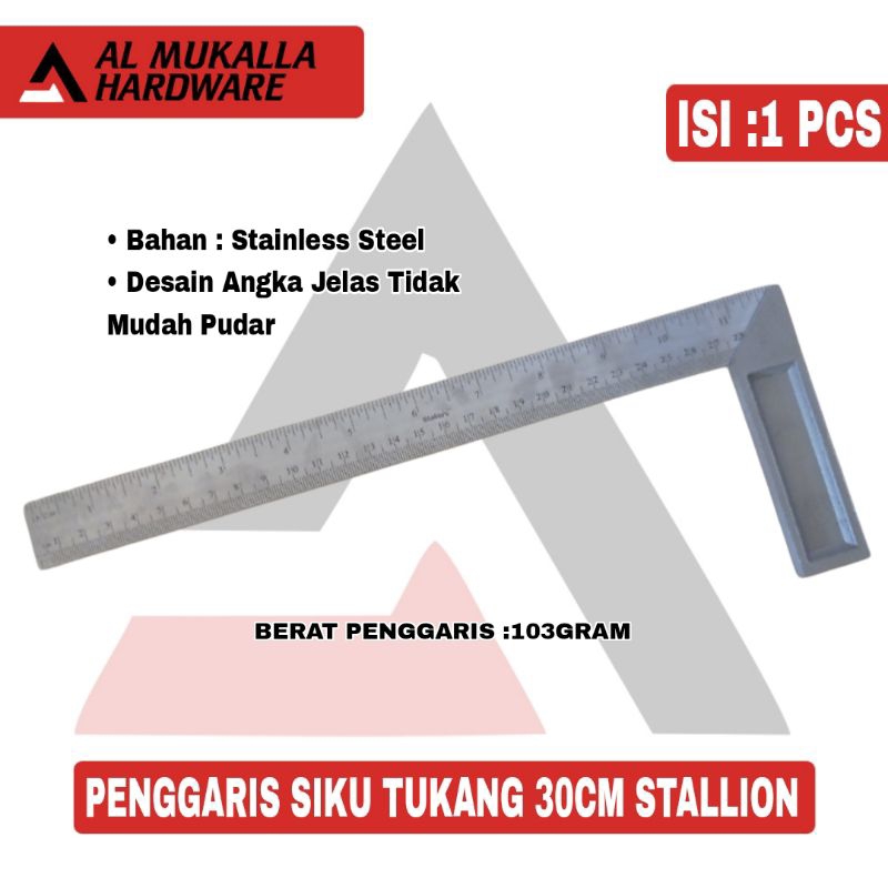 Jual (1 Pcs) Penggaris Siku Tukang 30cm Stallion Stainless steel | Alat ...