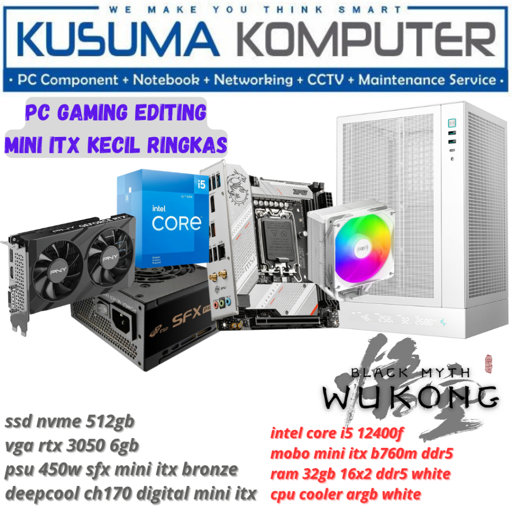 Jual PC Rakitan Gaming Mini iTX intel Core i5 12400F RTX 3050 32GB RAM ...