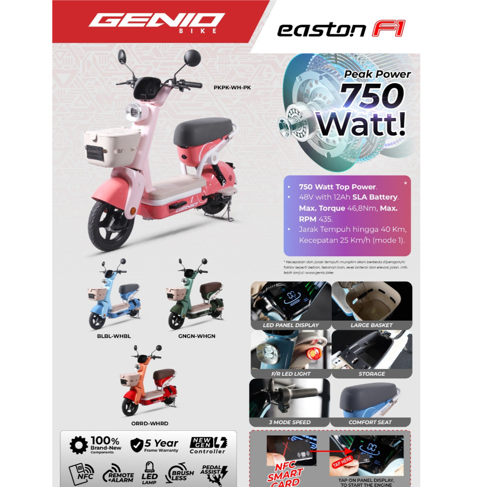 Jual PROMO...Sepeda Listrik GENIO EASTON F1 Genio f1 750 Watt Electrik ...