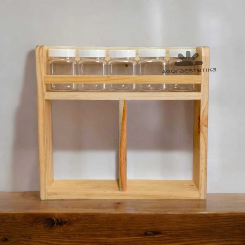 Jual Rak Bumbu Kayu 5 Toples / Rak Dapur Minimalis Estetik / Rak ...