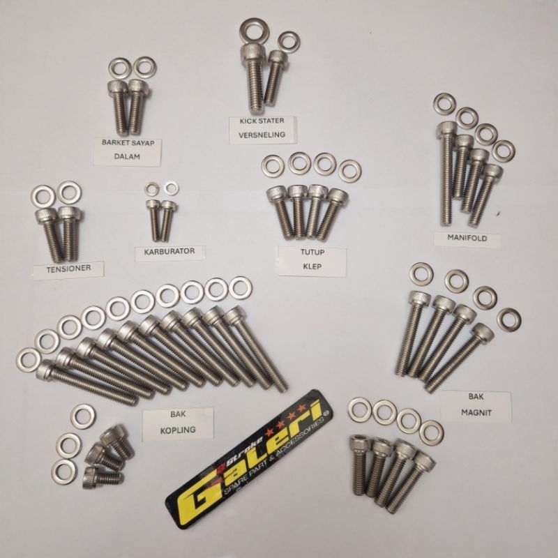 Jual Baut Blok Mesin FULL SET SUPRA X 125 KARISMA KIRANA Baut L Stainless 100% | Shopee Indonesia