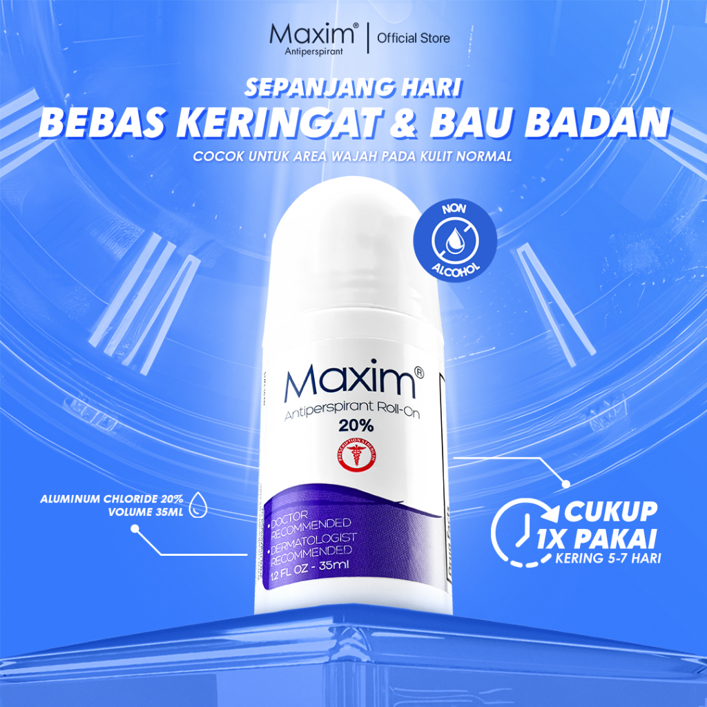Jual Maxim Antiperspirant Deodorant RollOn 20 Untuk Wajah Berkeringat ...