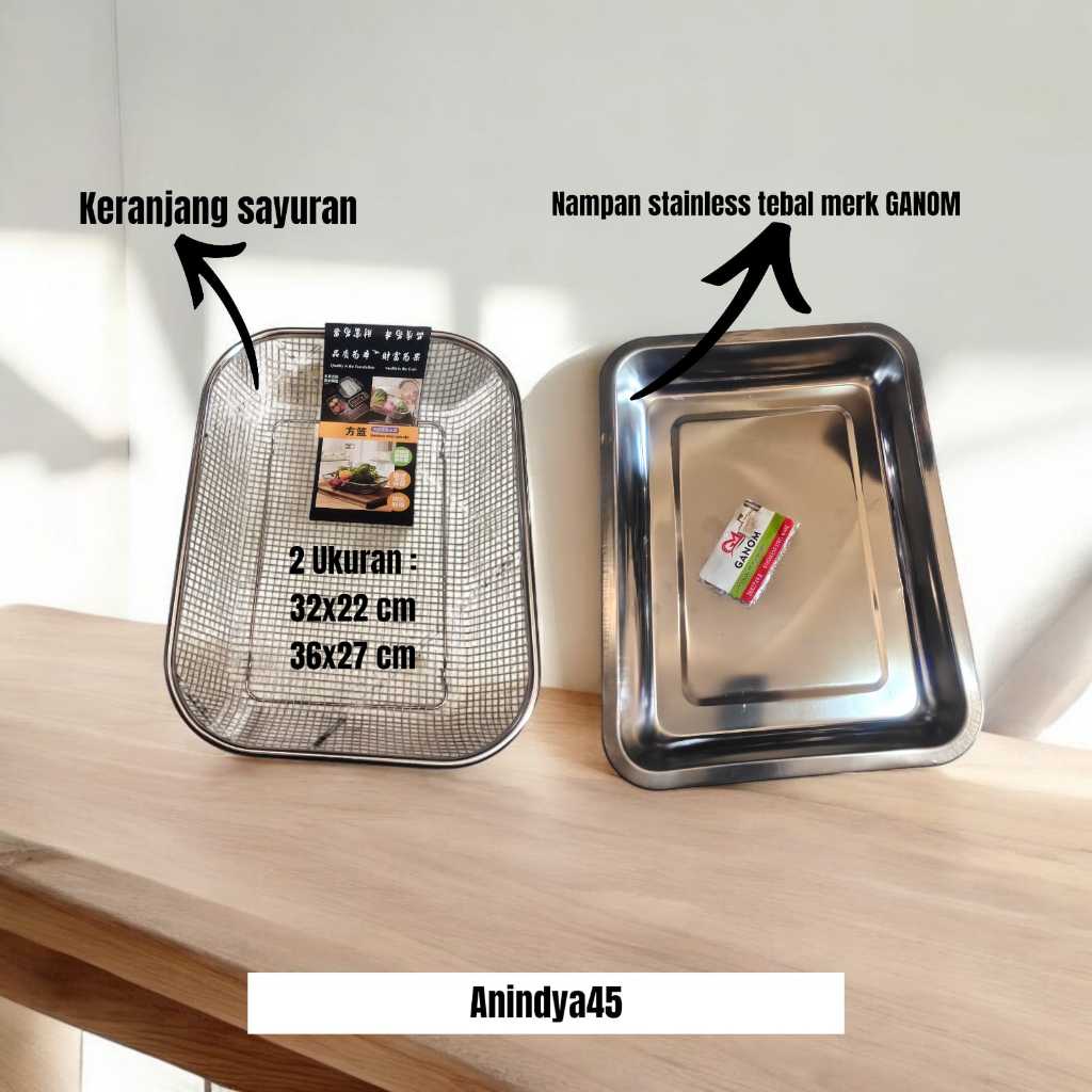 Jual nampan stainless ganom tebal plus keranjang sayuran | Shopee Indonesia