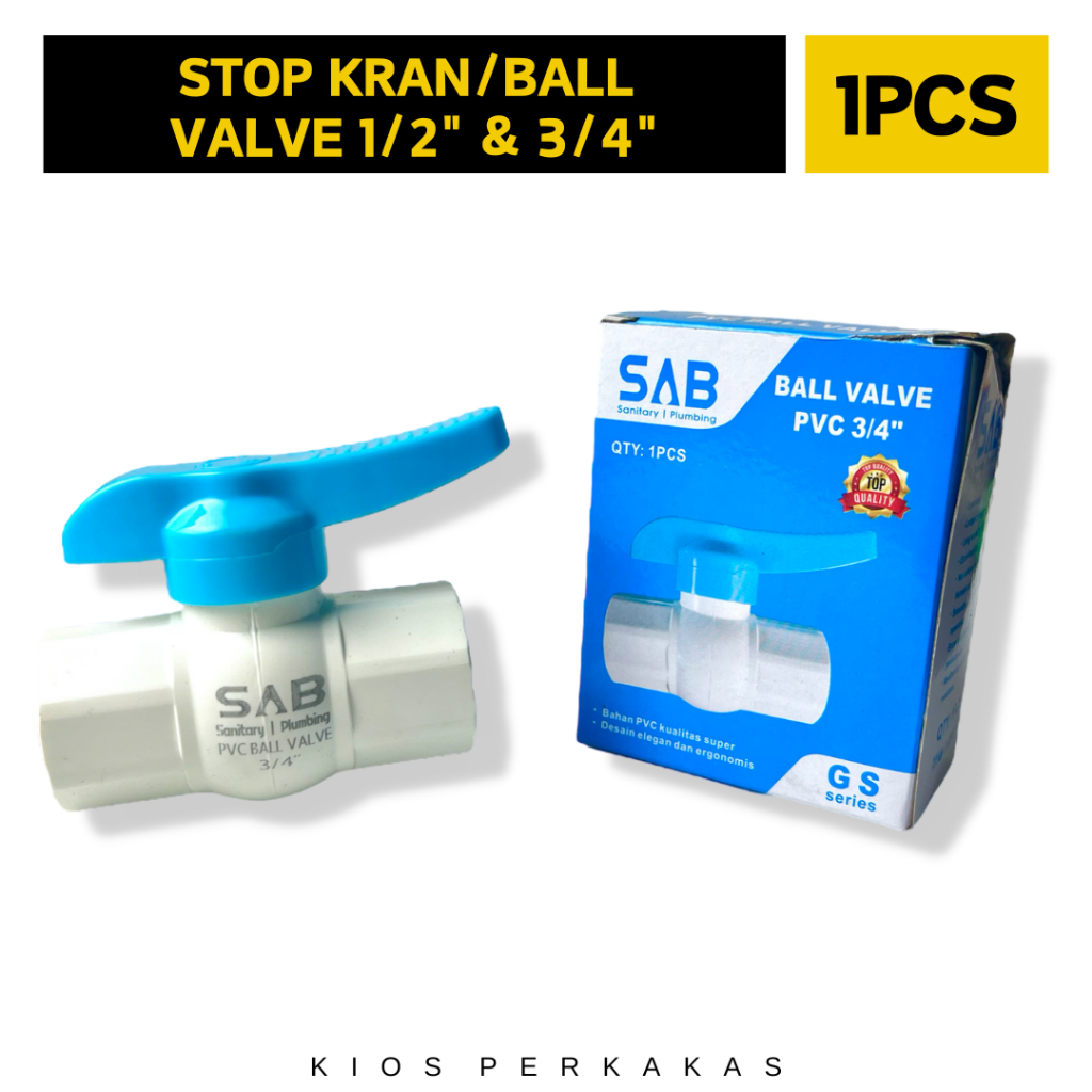 Jual Ball Valve 1/2 Inci PVC SAB/ Stop Kran Pipa Ballvalve PVC 1/2 ...