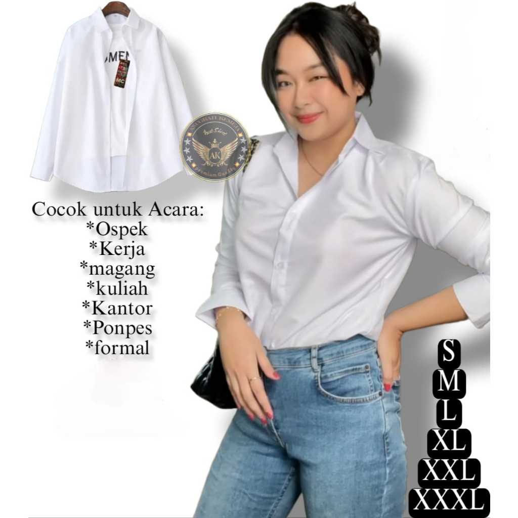 Jual PROMO⚡ Kemeja Putih Polos Wanita Lengan Panjang Formal - Hem Putih ...