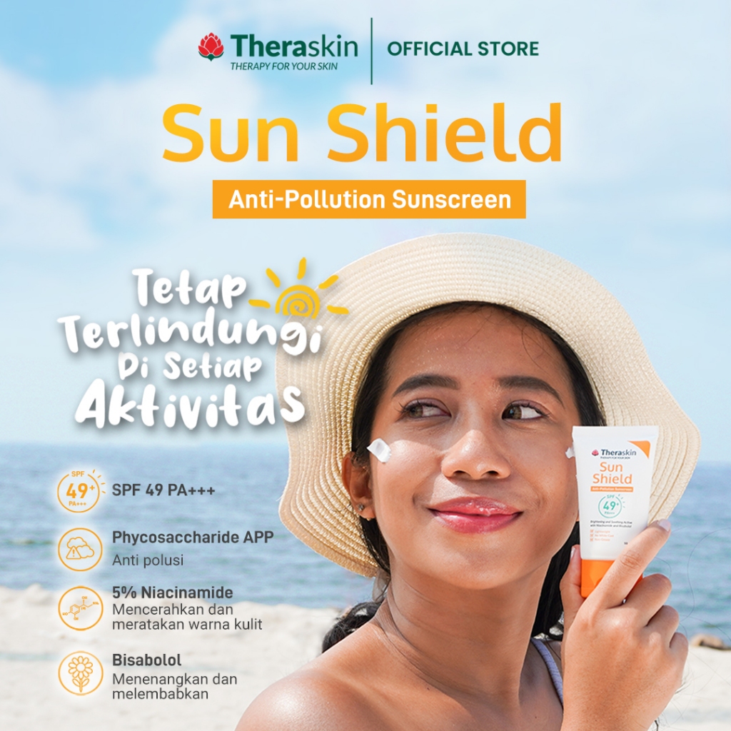Jual Theraskin BPOM Sun Shield SPF49 PA+++ Anti Pollution Sunscreen ...