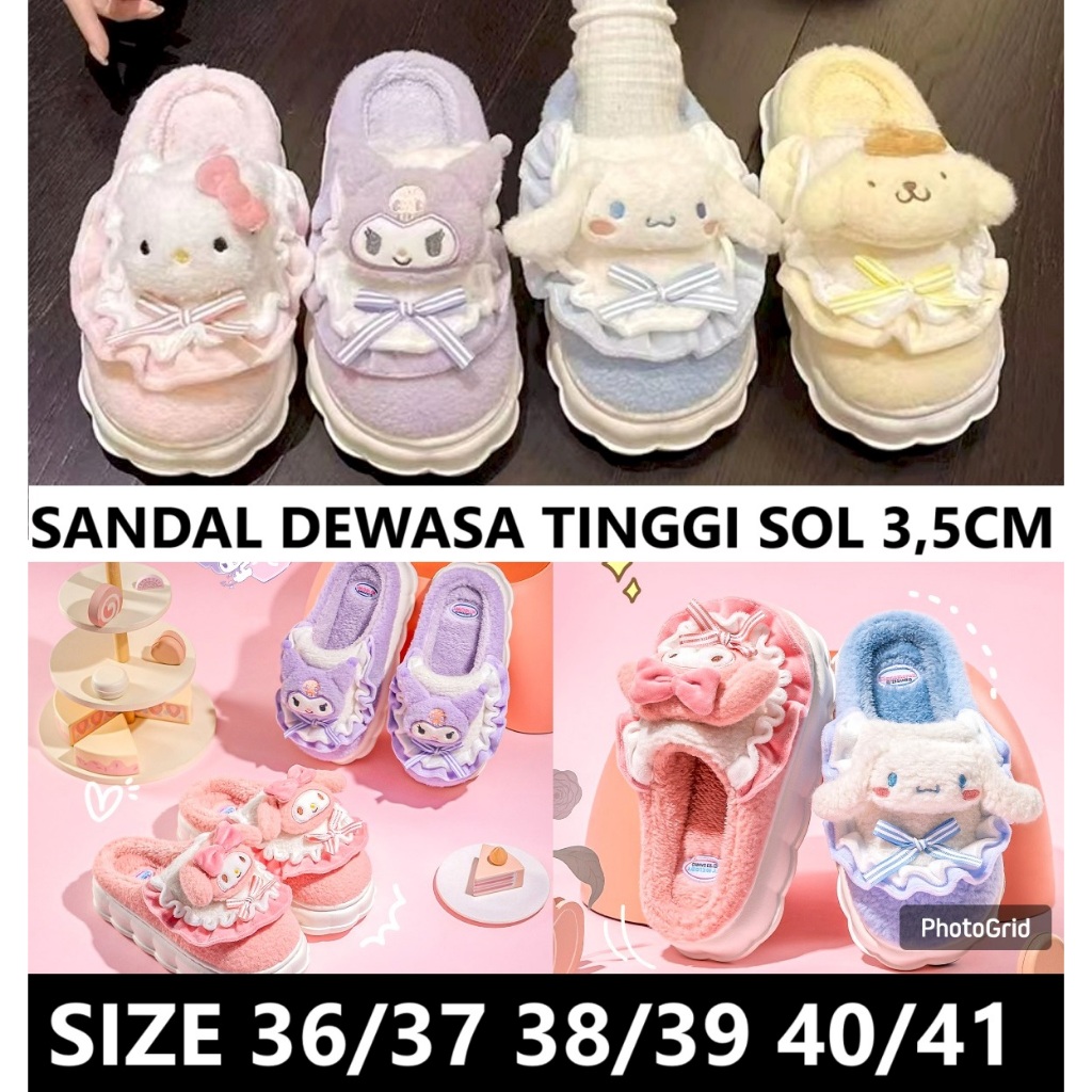 Jual SD12 2025 Sandal Selop Bulu Sanrio Tinggi 3,5 cm 3.5 Wanita Dewasa ...