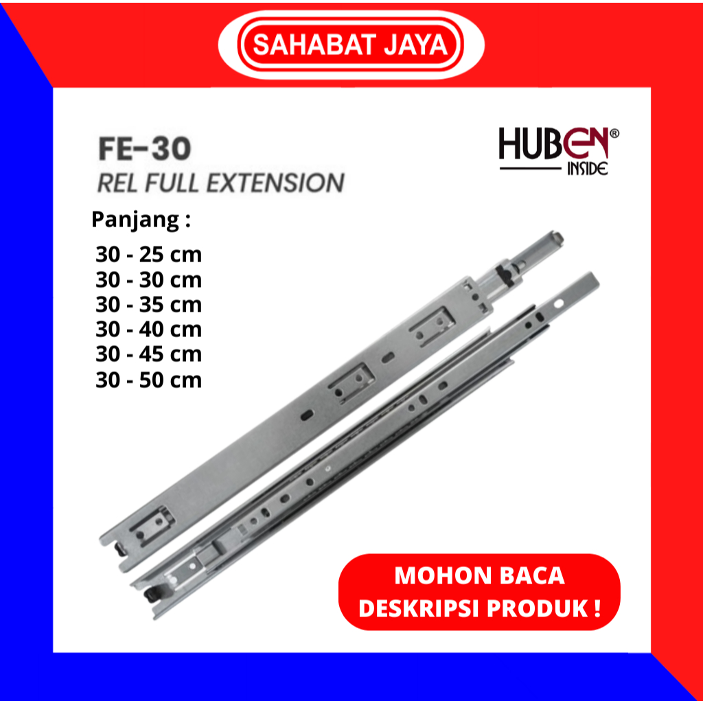 Jual Rel Laci Full Extension Double 2x Tarik HUBEN FE 30mm 25/30/35/40 ...