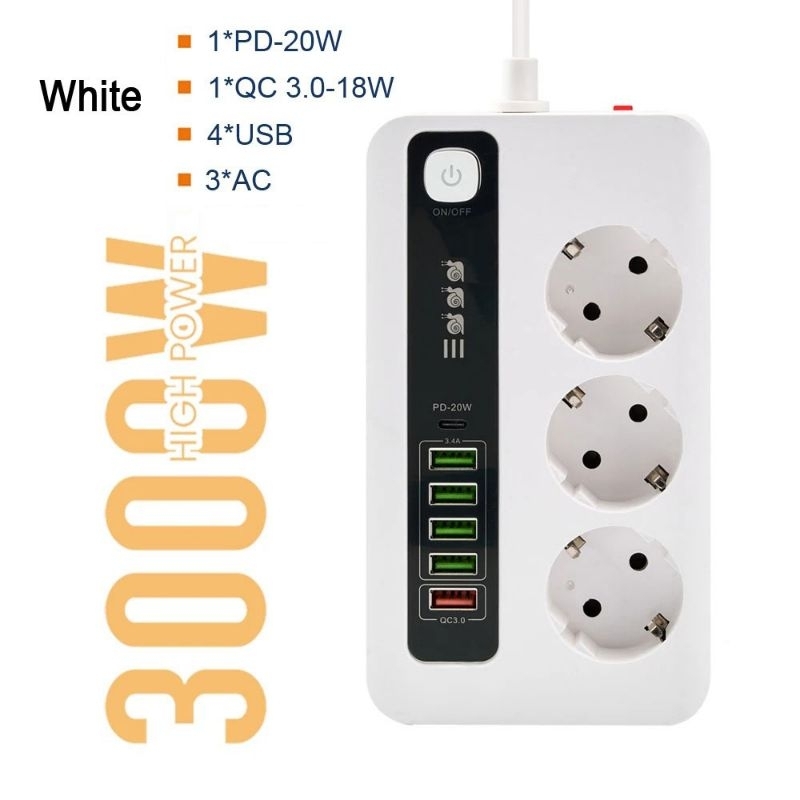 Jual BUZZ Power Strip 3 Plug EU USB Type C PD 20W QC3.0 250V 3000W ...