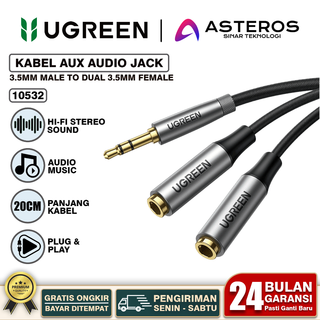 Jual UGREEN Kabel Aux Audio Splitter Jack 3.5mm Male To Dual Female Stereo | Shopee Indonesia
