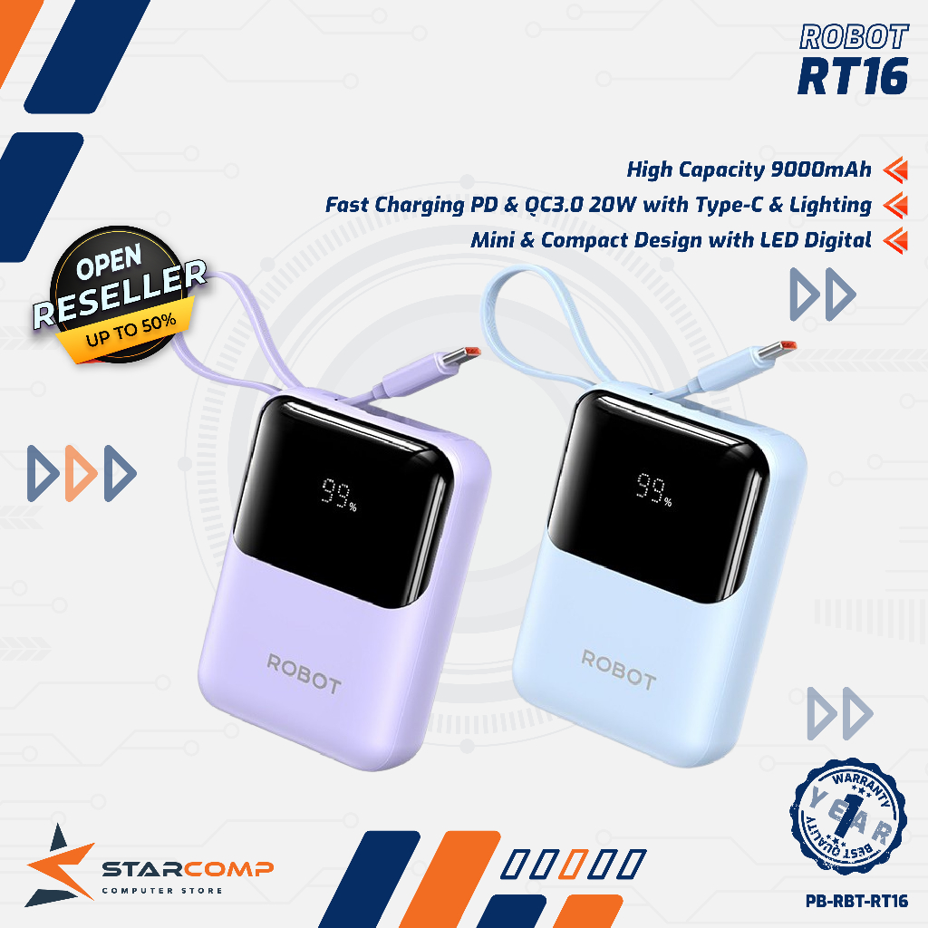 Jual ROBOT RT16 Mini Powerbank 9.000mAh RT 16 LED Display dengan 2 ...