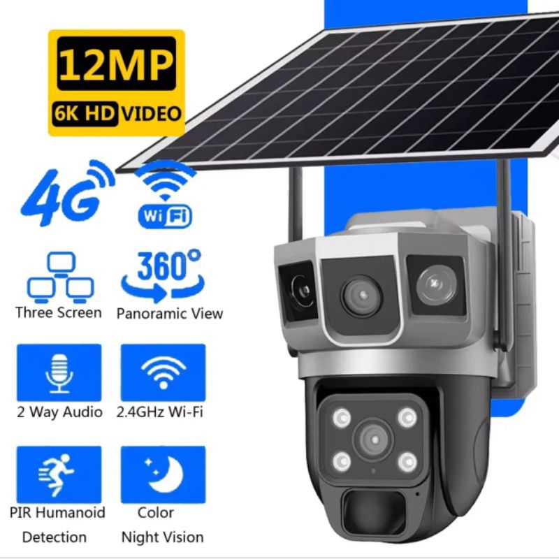Jual Camera CCTV Simcard 4G Solar Panel Tiga Lensa/Tiga Layar Outdoor ...