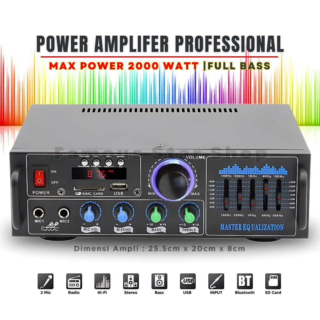 Jual Power Amplifier Daya 2000 Watt Full Bass Fleco AV-918BT Audio ...