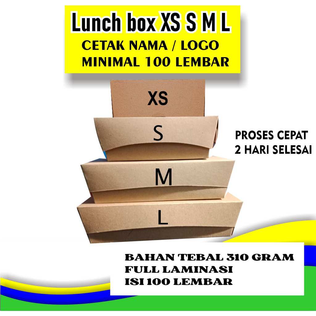 Jual (isi 100 pcs) lunch box paper kustom ukuran XS, ,S M dan L ...