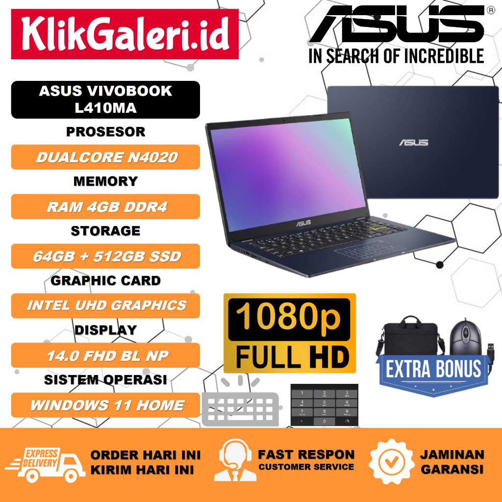 Jual laptop asus vivobook L410MA n4020 256GB WIN11 FHD NUMERIC STAR ...