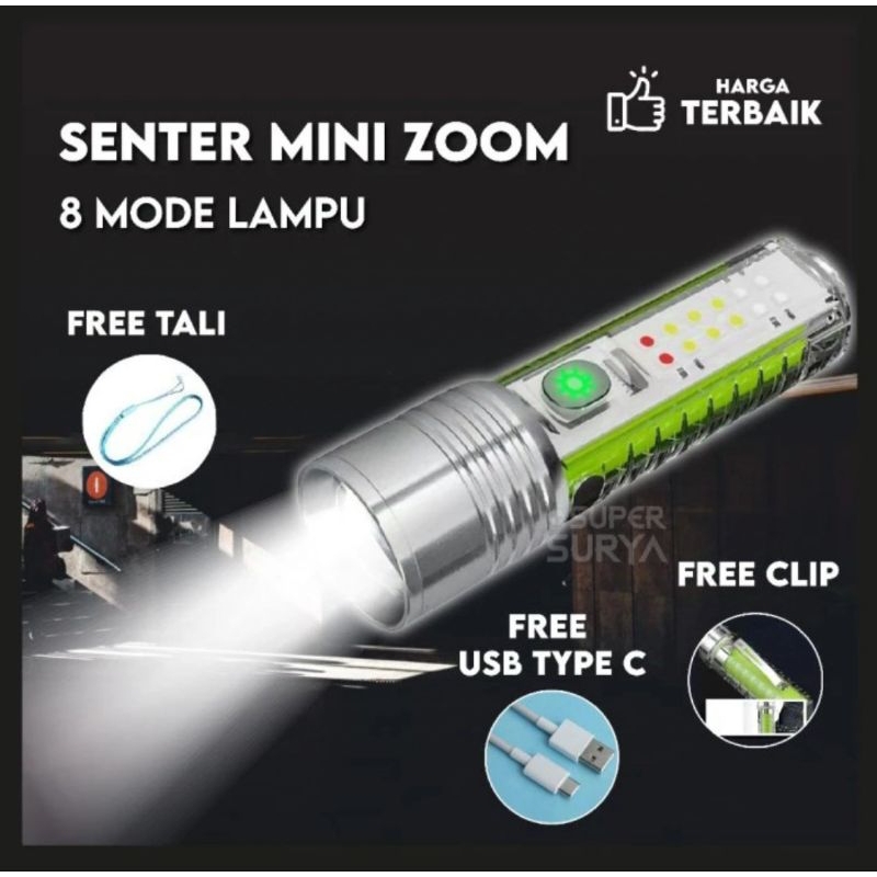 Jual LAMPU SENTER LED SUPER TERANG USB TIPE C POWER LIGHT 520 MINI WATERPROOF | Shopee Indonesia
