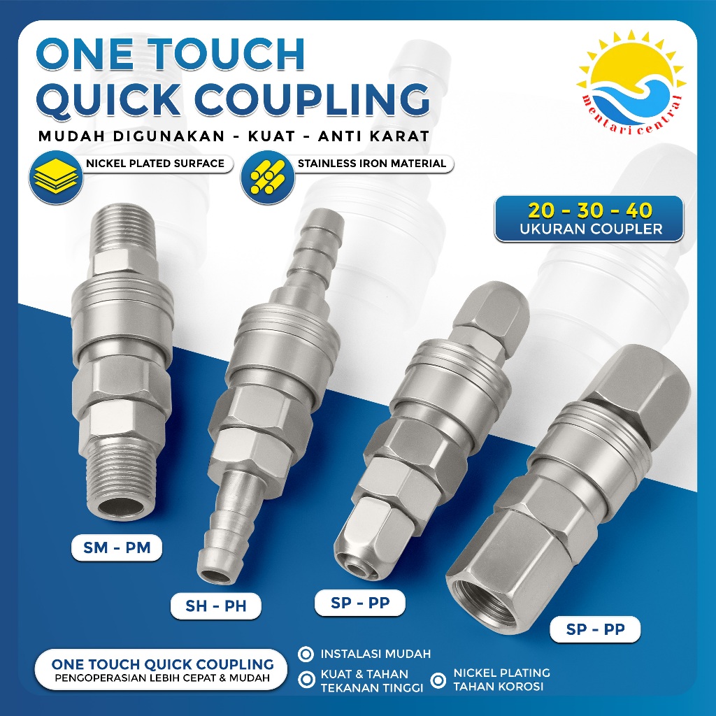 Jual Quick Coupler One Touch 20 / 30 / 40 SF / SH / SM / SP Sambungan Selang Kompresor | Shopee ...