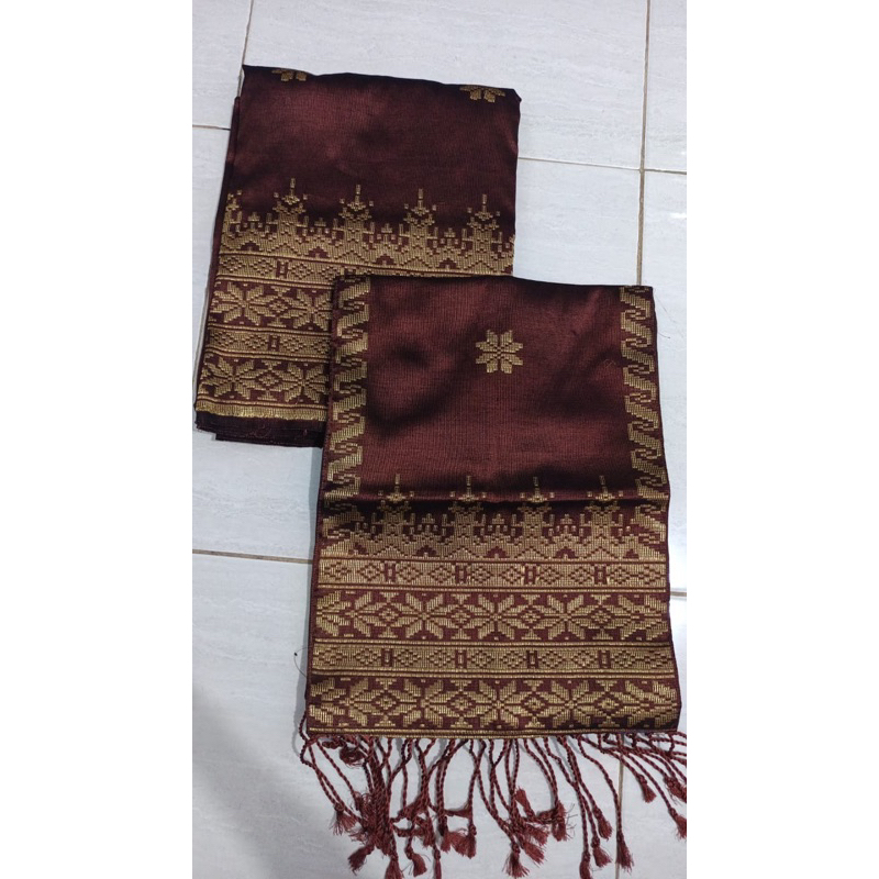 Jual Songket silungkang coklat pramuka gold | Shopee Indonesia