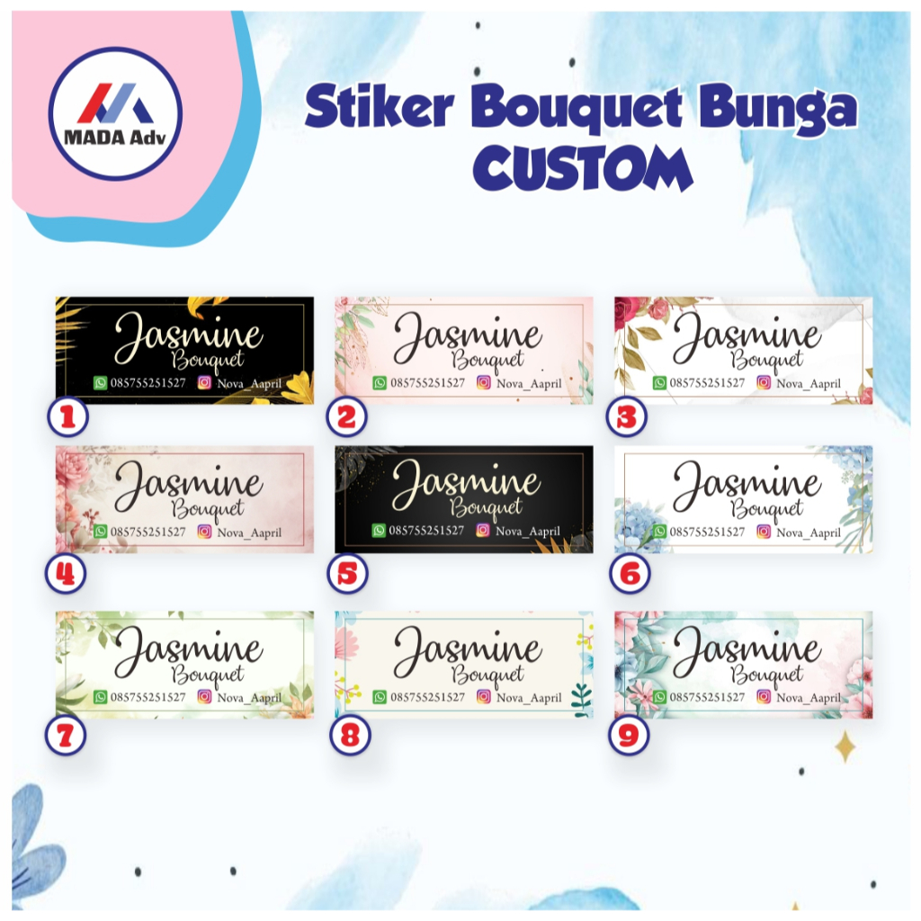 Jual Stiker Buket Custom // Stiker Bunga Persegi Panjang Custom ...