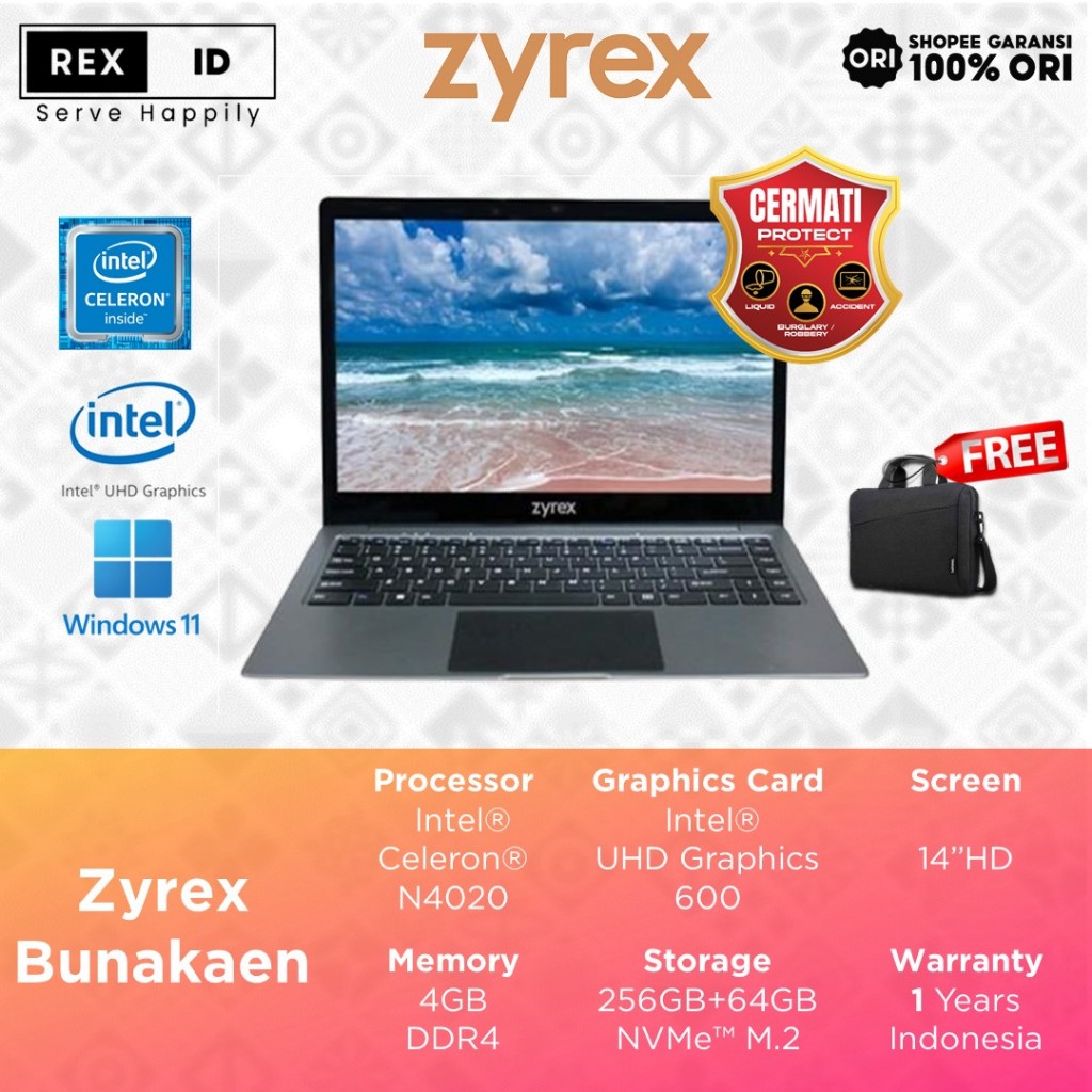 Jual Laptop Zyrex Intel N4020 4GB 256GB+64GB 14.0" Windows 10 - Zyrex ...
