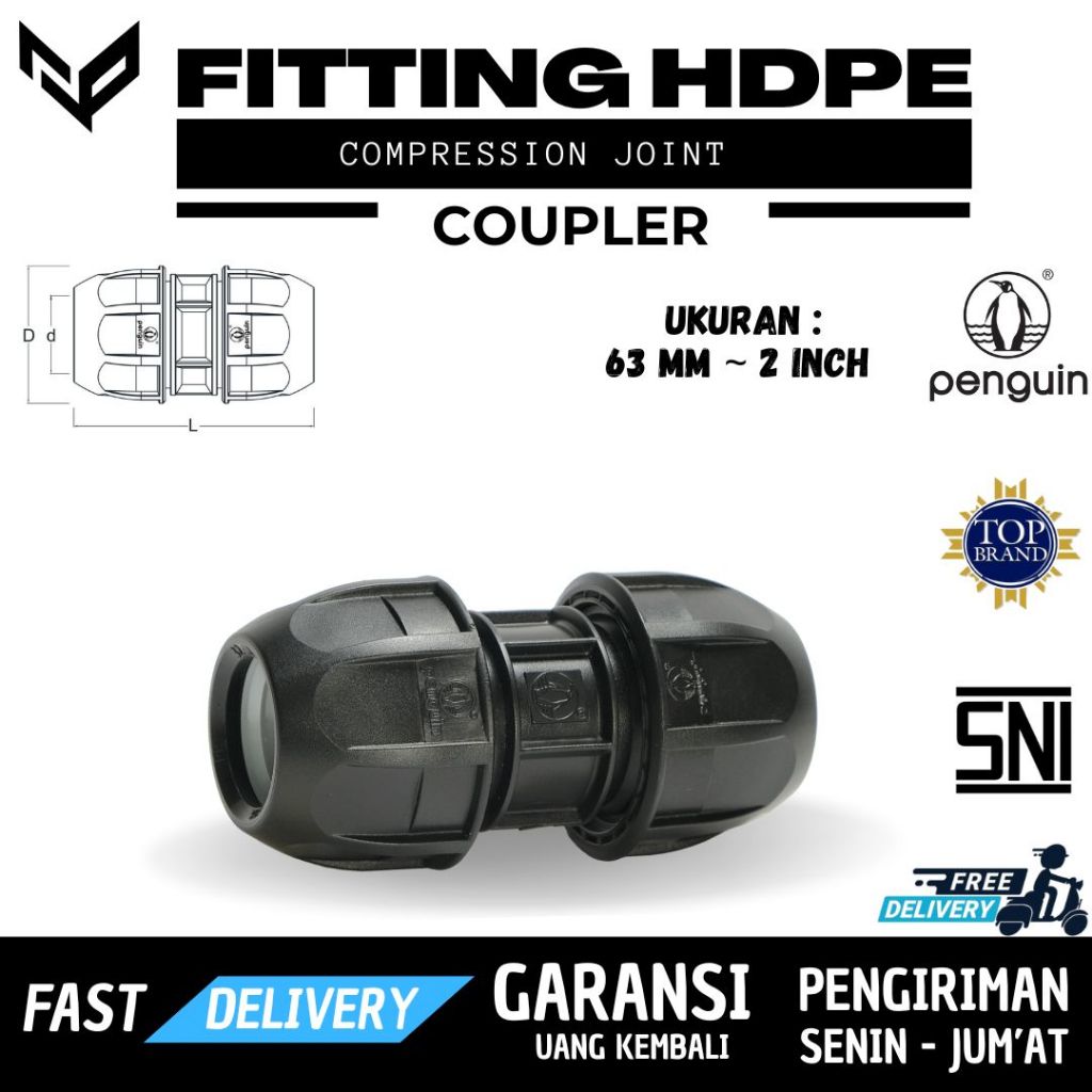 Jual Straight Coupler Compression Joint 63mm ~ 2" Inch HDPE | Shopee ...