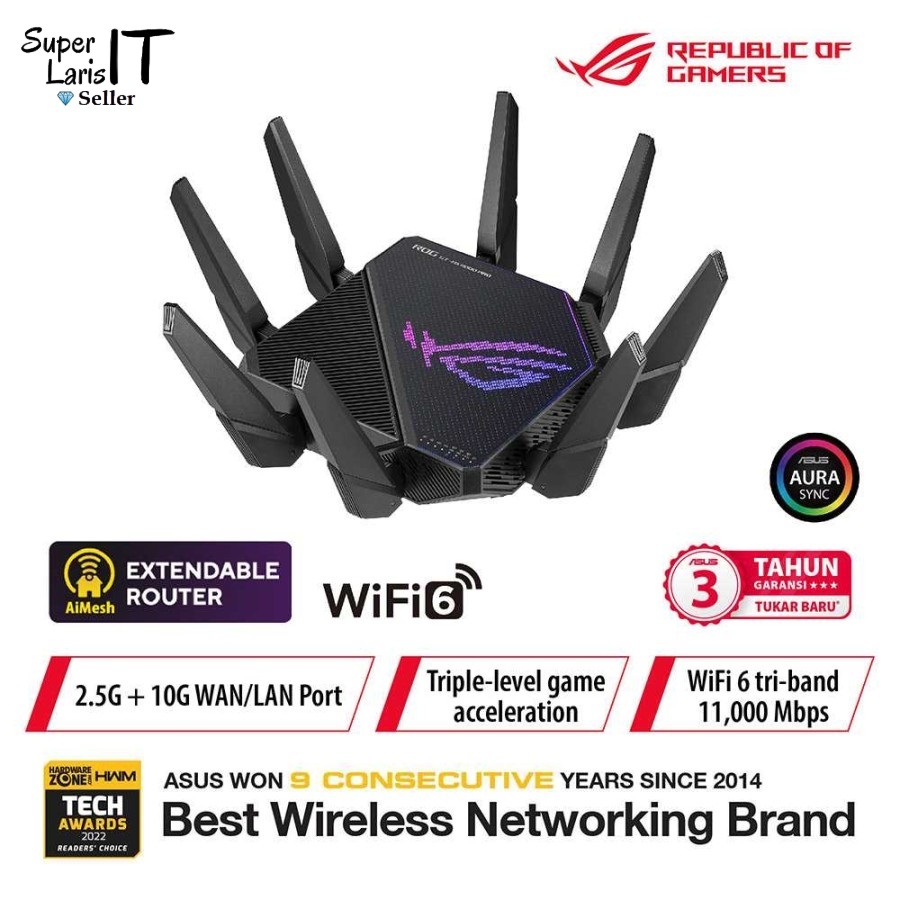 Jual ASUS ROG Rapture GT-AX11000 Pro | Tri-Band WiFi 6 Gaming Router ...