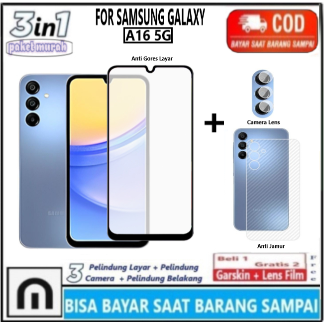 Jual Promo Paket 3in1 Tempered Glass Samsung Galaxy A16 5G A16 4G Full Cover Anti Gores Kaca ...