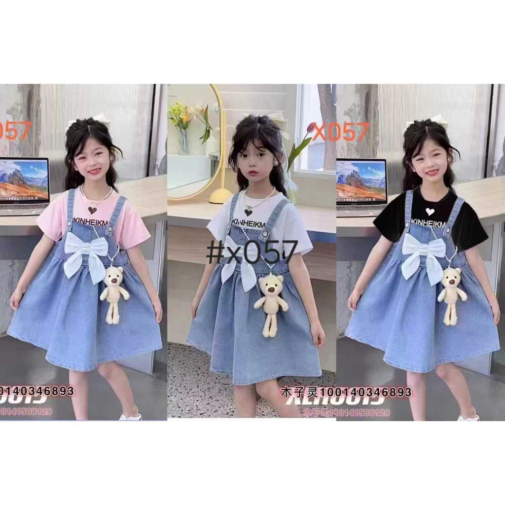 Jual LS Kids | Grosir | #x057 Overall rok anak perempuan bahan jeans dengan dalaman kaos | 3-7 ...