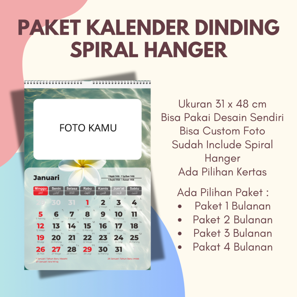Jual [SPIRAL] PAKET KALENDER DINDING 2025 A3+ SPIRAL KAWAT HANGER ...