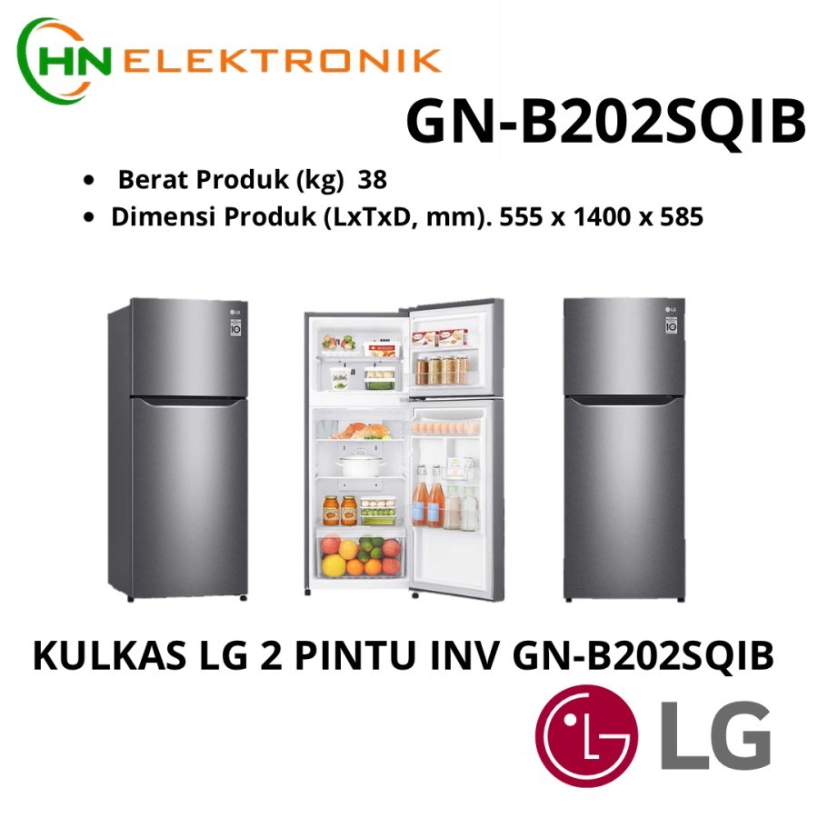 Jual KULKAS LG 2 PINTU INVERTER GN-B202SQIB | Shopee Indonesia