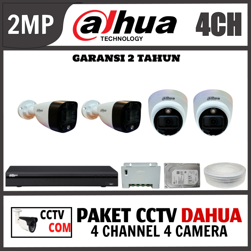 Jual PAKET CCTV DAHUA 2MP 4 CHANNEL 4 CAMERA TURBO HD KAMERA CCTV | Shopee Indonesia