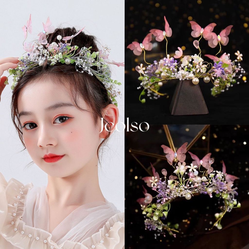 Jual Headpiece new style kupu-kupu pink dengan bunga dan mutiara elegan ...