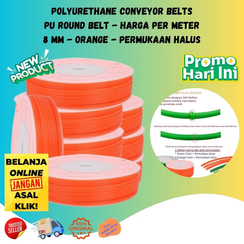 Jual Polyurethane Conveyor Belts PU Round Belt Permukaan Halus Orange ...