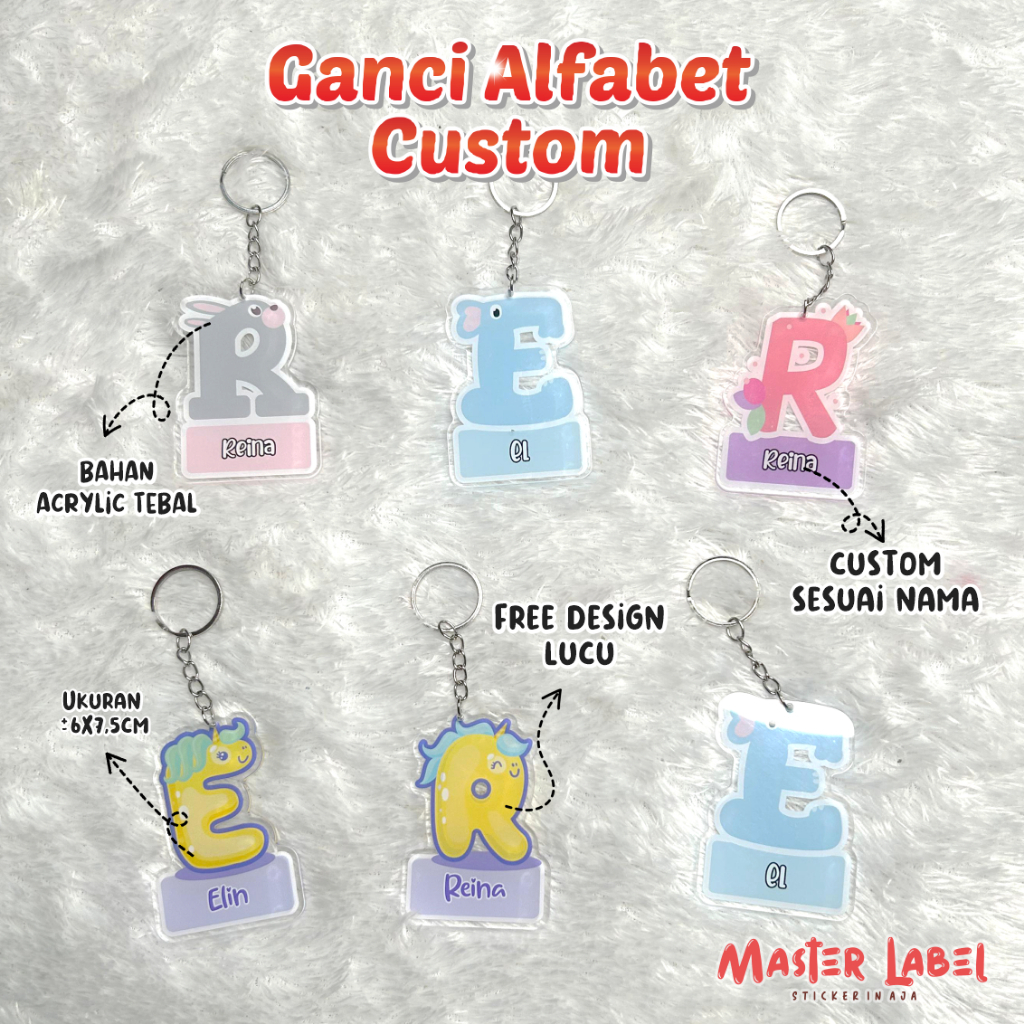 Jual Gantungan Kunci ALPHABET Akrilik UK 5x7,5 cm Ganci Custom Ganci ...
