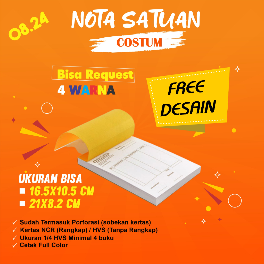 Jual Cetak Nota Costum 1/4 folio gratis Desain isi 50 lembar | Shopee ...