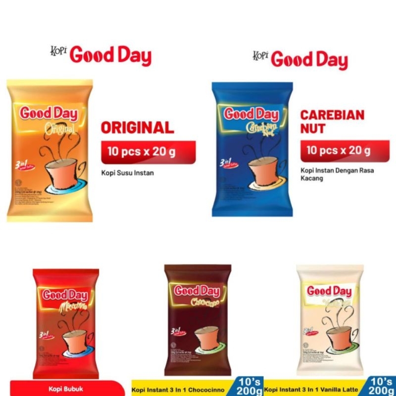 Jual GOOD DAY Kopi Instan Sachet 20gr Renceng All Variant (isi 10) 3 in ...