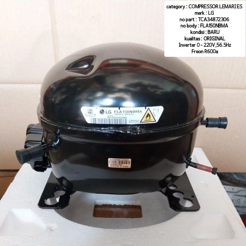 Jual kompresor kulkas LG inverter FLA150NBMA Made in Korea Original 100 ...