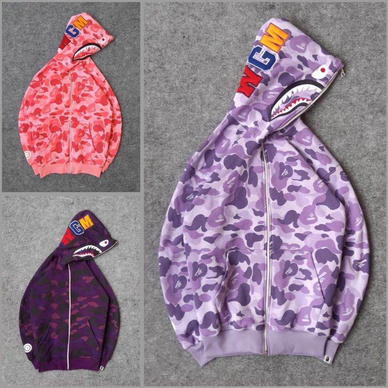 Jual READY !!!! SWEATER HOODIE ZIPPER BAPE SHARK COMBI BLACK WHITE GLOW ...